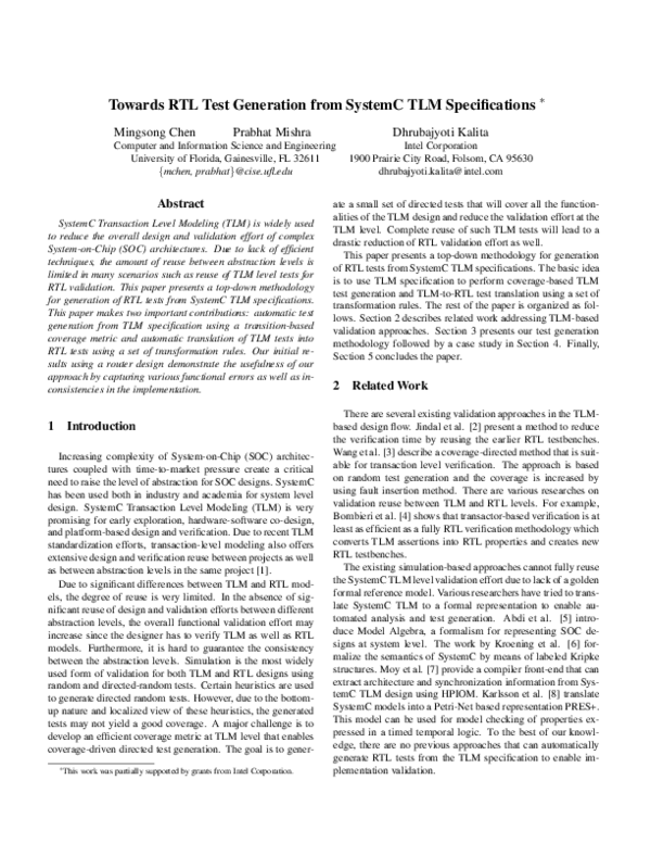 (PDF) Towards RTL test generation from SystemC TLM specifications