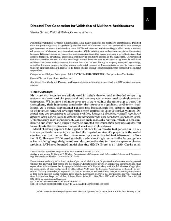 (PDF) Directed test generation for validation of multicore architectures