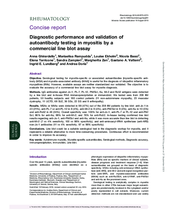 (PDF) Diagnostic performance and validation of autoantibody testing in ...