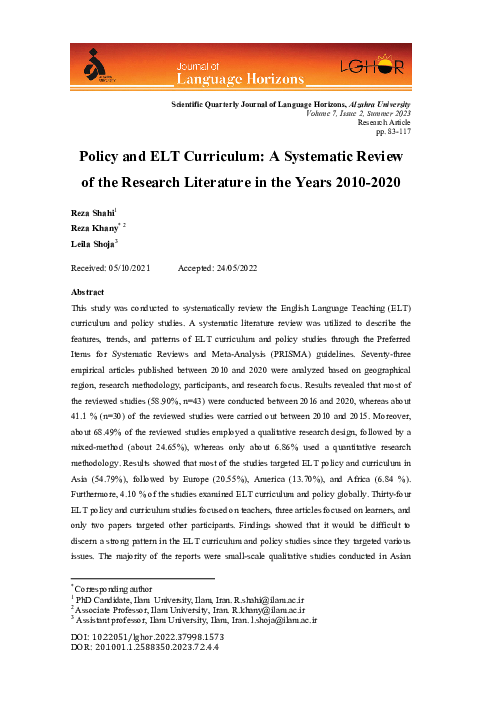 (PDF) ELT Curriculum and Policy: A Systematic Review of the Recent ...