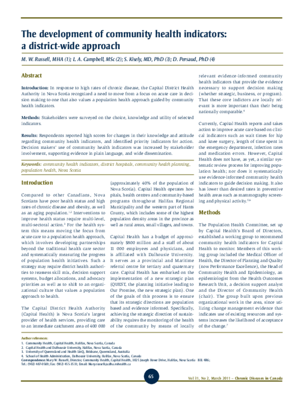 (PDF) The development of community health indicators: a district-wide ...