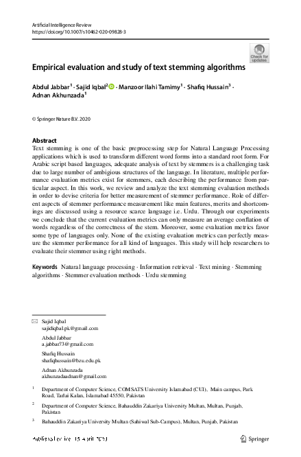 (PDF) Empirical evaluation and study of text stemming algorithms