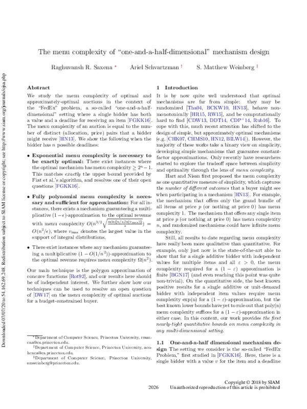 (PDF) The menu complexity of “one-and-a-half-dimensional” mechanism ...