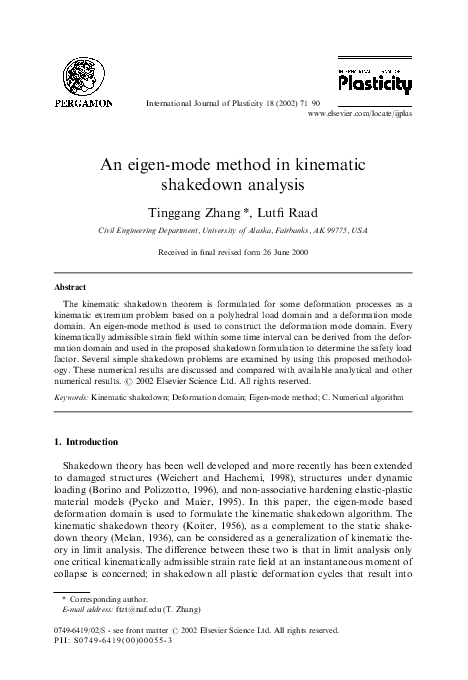 (PDF) An eigen-mode method in kinematic shakedown analysis