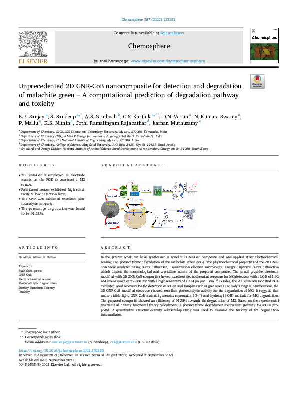 (PDF) Unprecedented 2D GNR-CoB nanocomposite for detection and degradation of malachite green -A ...