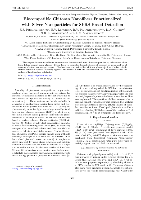 (PDF) Biocompatible Chitosan Nanofibers Functionalized with Silver Nanoparticles for SERS Based ...