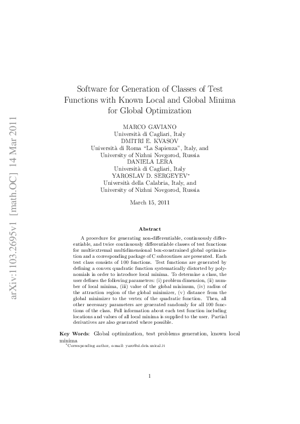 (PDF) Functions with Known Local and Global Minima for Global Optimization