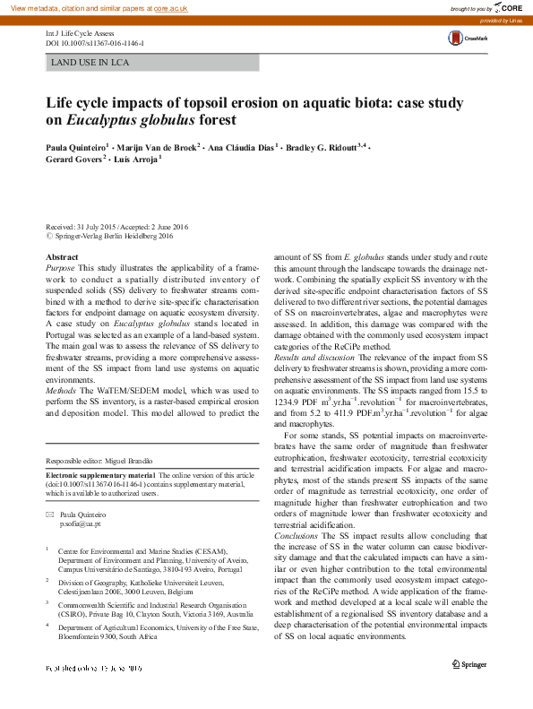 (PDF) Life cycle impacts of topsoil erosion on aquatic biota: case study on Eucalyptus globulus ...
