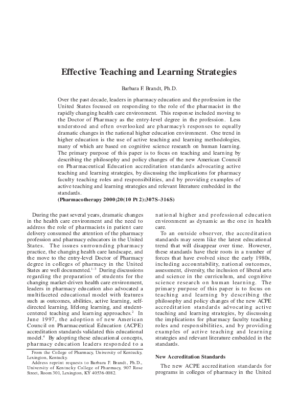 (PDF) Effective Teaching and Learning Strategies