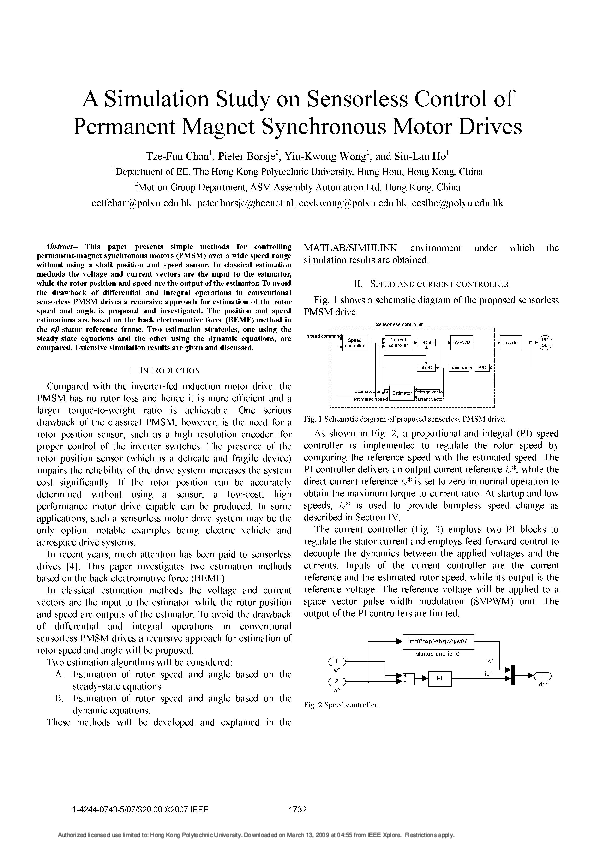 (PDF) A Simulation Study on Sensorless Control of Permanent Magnet ...
