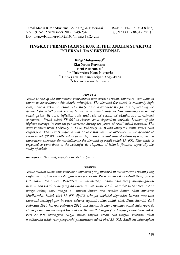 (PDF) Tingkat Permintaan Sukuk Ritel: Analisis Faktor Internal Dan Eksternal