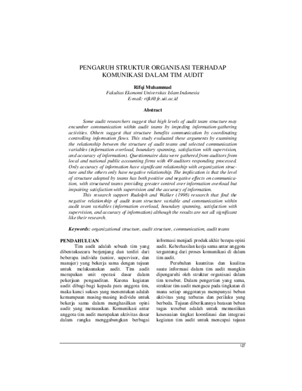 (PDF) Pengaruh Struktur Organisasi Terhadapkomunikasi Dalam Tim Audit