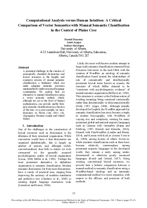 (PDF) Computational Analysis versus Human Intuition: A Critical Comparison of Vector Semantics ...