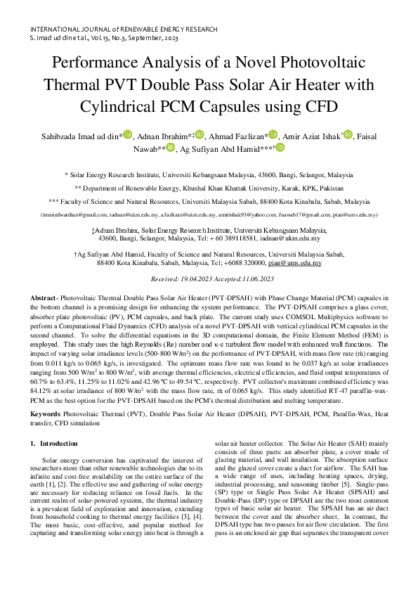(PDF) Performance Analysis of a Novel Photovoltaic Thermal PVT Double ...