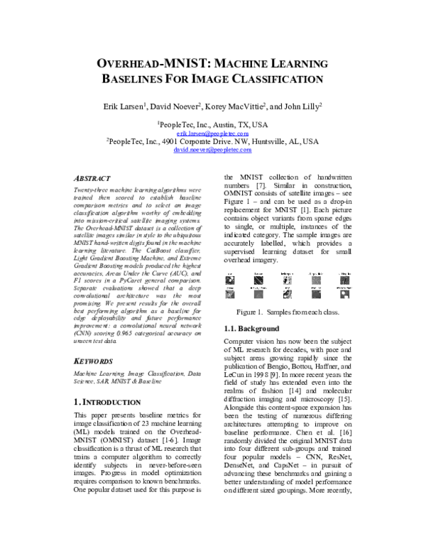 (PDF) Overhead-MNIST: Machine Learning Baselines for Image Classification