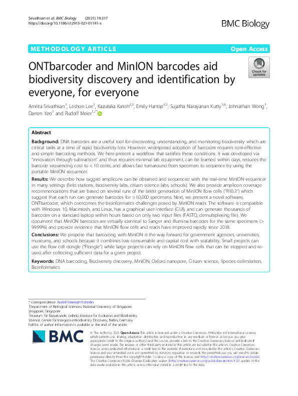 (PDF) ONTbarcoder and MinION barcodes aid biodiversity discovery and ...