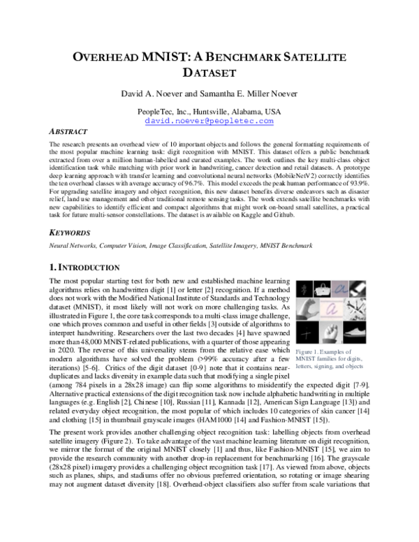 (PDF) Overhead MNIST: A Benchmark Satellite Dataset