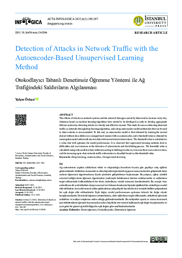 (PDF) Detection of Attacks in Network Traffic with the Autoencoder-Based Unsupervised Learning ...