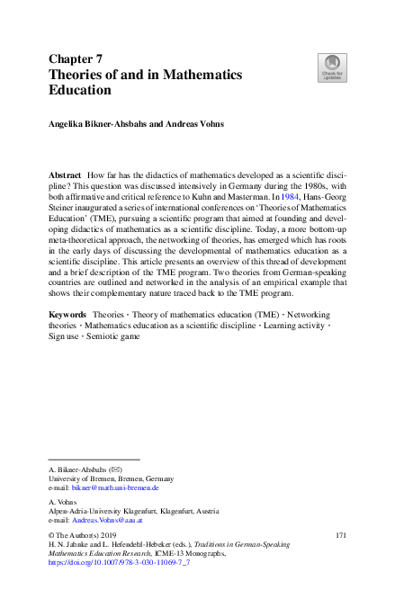 (PDF) Theories of and in Mathematics Education