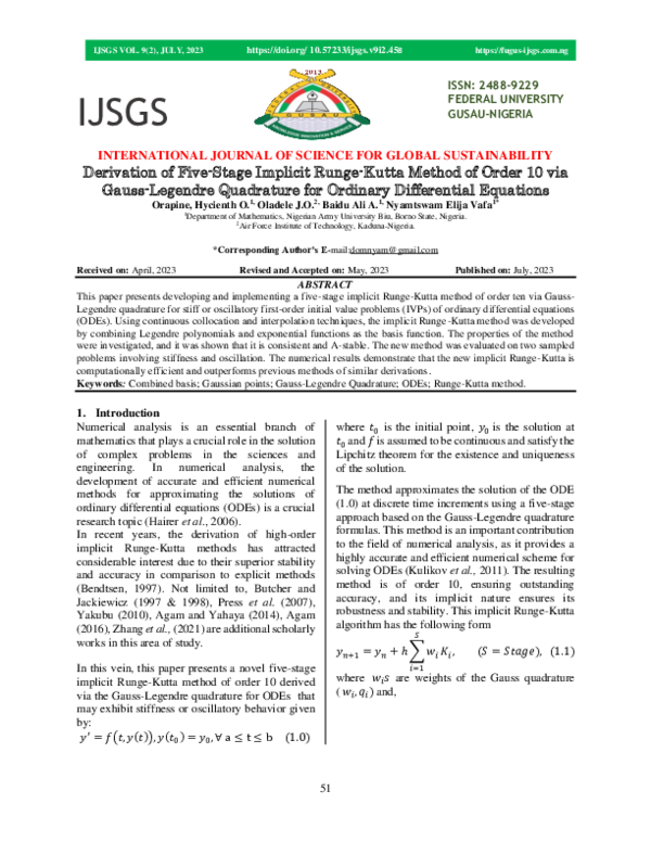 (PDF) Efficient 5-Stage Implicit RK Method for ODEs