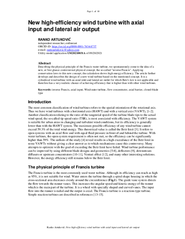 (PDF) New high-efficiency wind turbine with axial input and lateral air ...