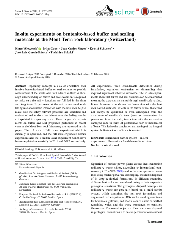 (PDF) In-situ experiments on bentonite-based buffer and sealing ...