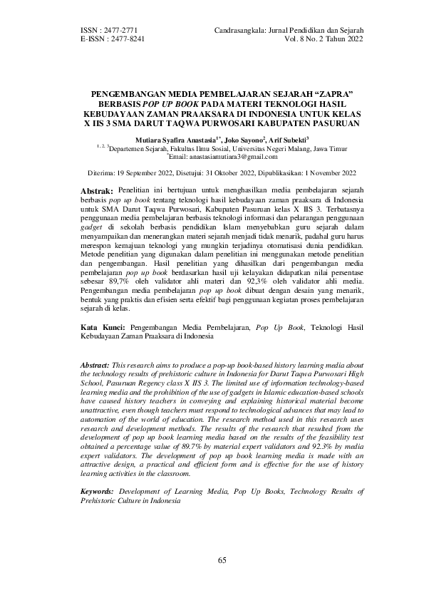 (PDF) PENGEMBANGAN MEDIA PEMBELAJARAN SEJARAH “ZAPRA” BERBASIS POP UP BOOK PADA MATERI TEKNOLOGI ...