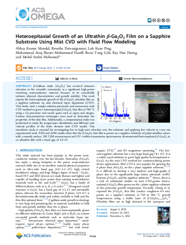 (PDF) Heteroepitaxial Growth of an Ultrathin β-Ga2O3 Film on a Sapphire Substrate Using Mist CVD ...