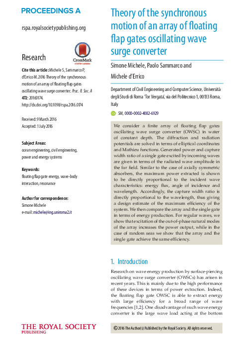 (PDF) Theory of the synchronous motion of an array of floating flap ...