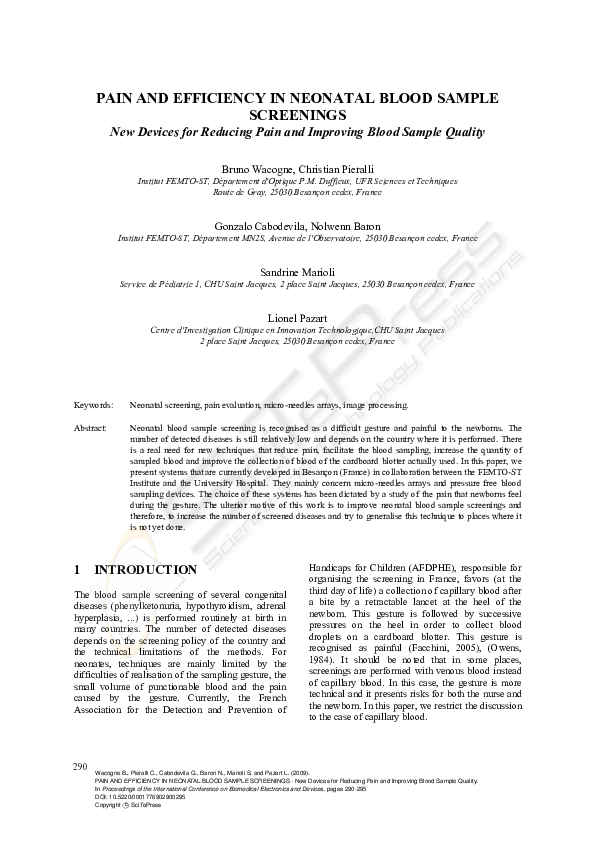 (PDF) Pain and Efficiency in Neonatal Blood Sample Screenings - New ...
