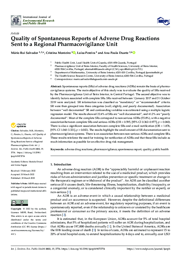 Pdf Quality Of Spontaneous Reports Of Adverse Drug Reactions Sent To A Regional