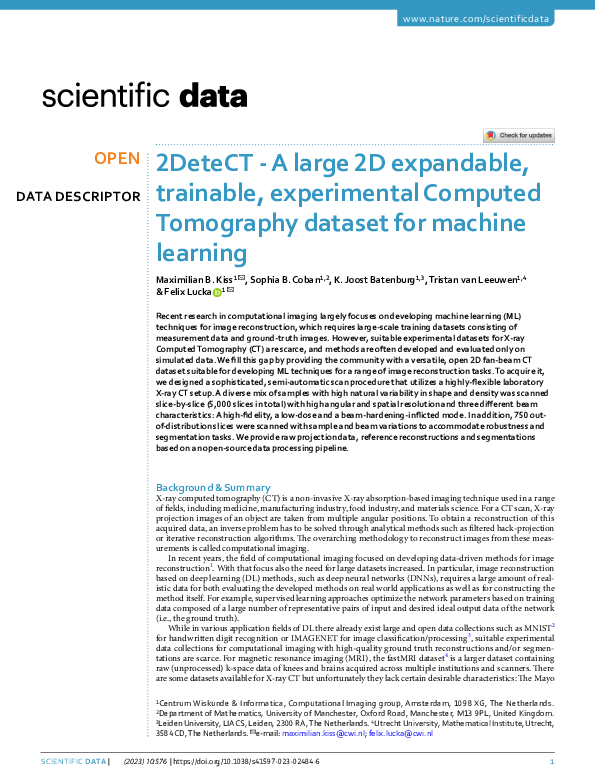 (PDF) 2DeteCT - A large 2D expandable, trainable, experimental Computed ...