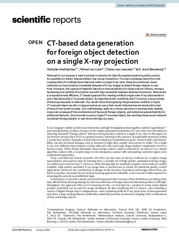 Pdf Ct Based Data Generation For Foreign Object Detection On A Single X Ray Projection