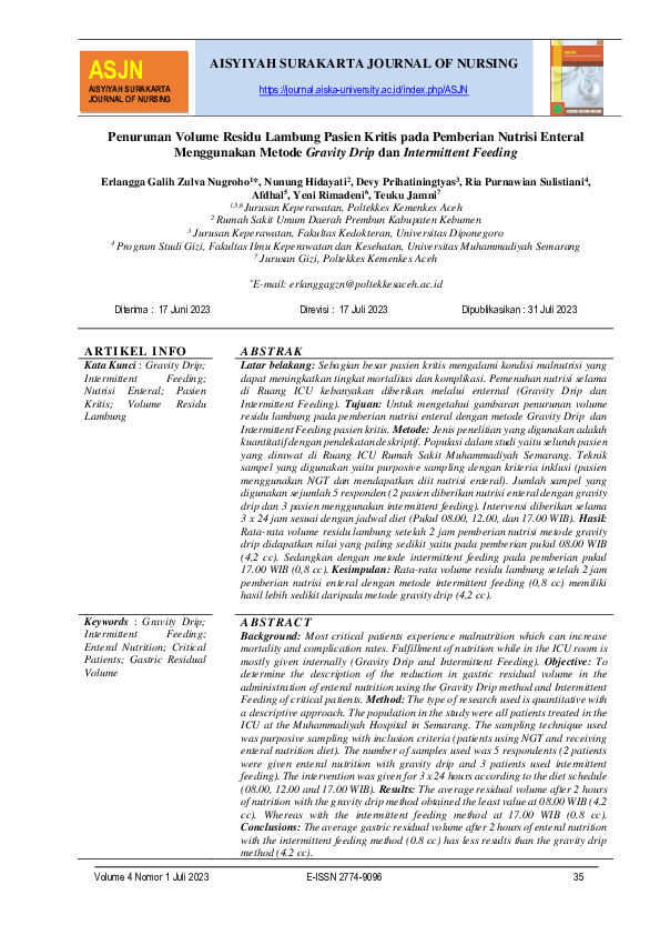 (PDF) Penurunan Volume Residu Lambung Pasien Kritis pada Pemberian ...