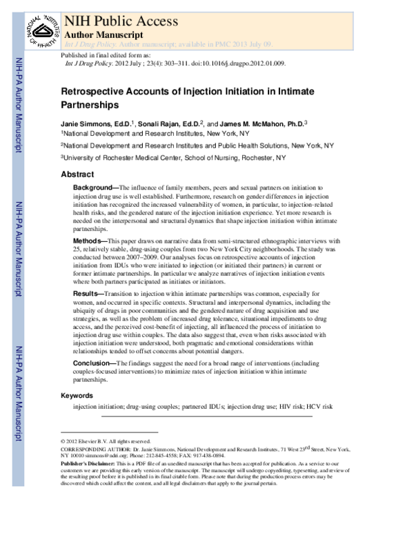 (PDF) Retrospective accounts of injection initiation in intimate ...