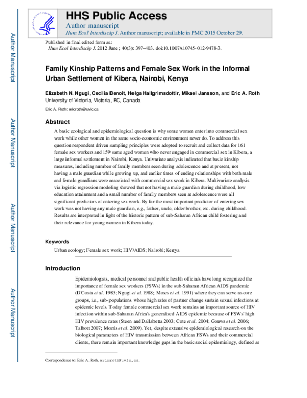 (PDF) Family Kinship Patterns and Female Sex Work in the Informal Urban Settlement of Kibera ...