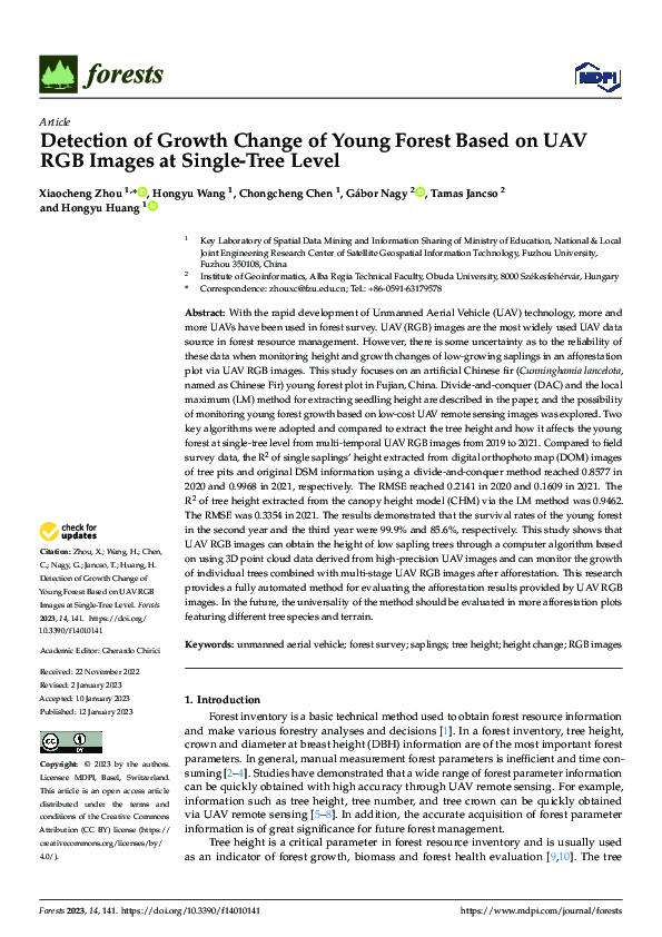 (PDF) Detection of Growth Change of Young Forest Based on UAV RGB Images at Single-Tree Level
