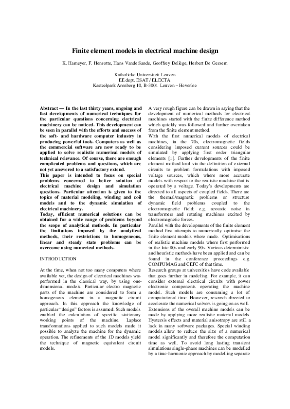 Pdf Finite Element Models In Electrical Machine Design François Henrotte