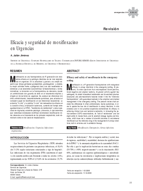 (PDF) Eficacia y seguridad de moxifloxacino en Urgencias