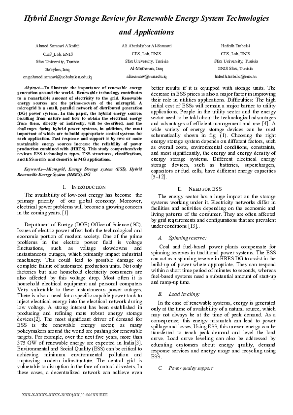(PDF) Hybrid Energy Storage Review for Renewable Energy System Technologies and Applications