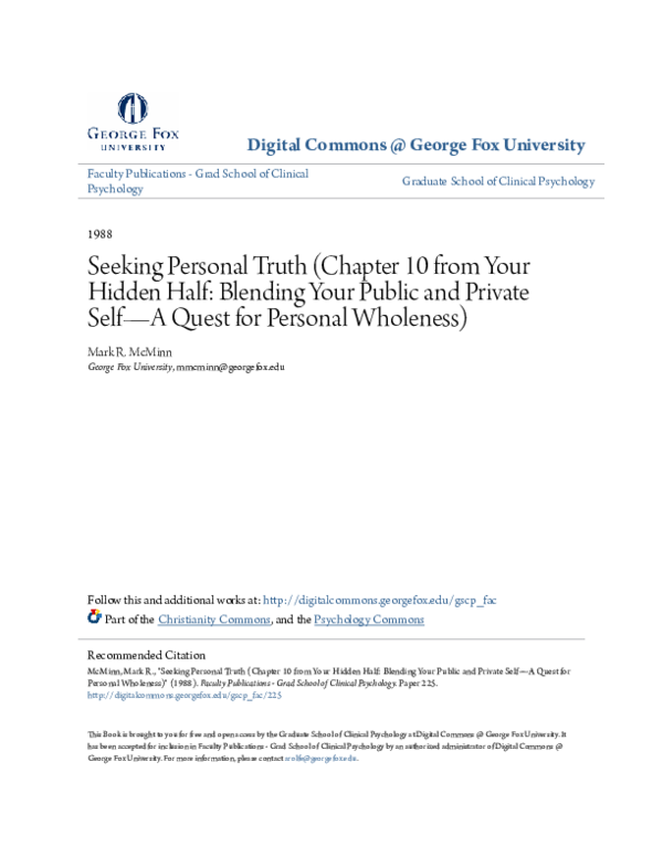 (PDF) Seeking Personal Truth (Chapter 10 from Your Hidden Half ...