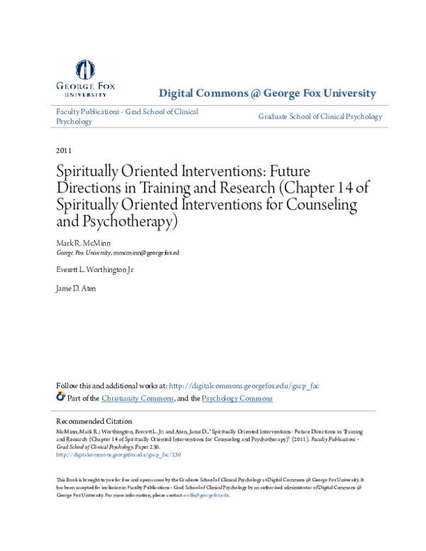 (PDF) Spiritually oriented interventions: Future directions in training ...