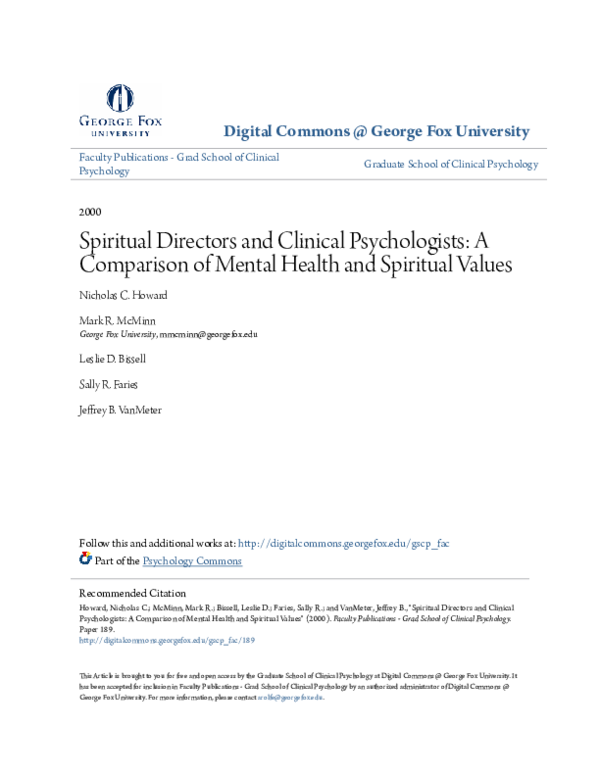 (PDF) Spiritual Directors and Clinical Psychologists: A Comparison of ...