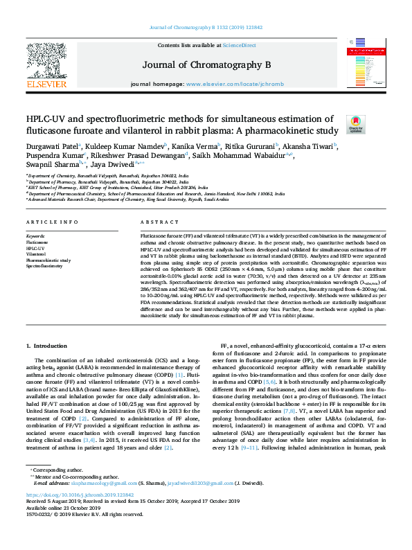 Pdf Hplc Uv And Spectrofluorimetric Methods For Simultaneous Estimation Of Fluticasone Furoate