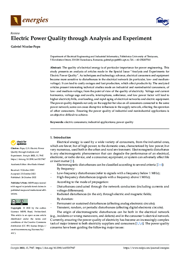 (PDF) Electric Power Quality through Analysis and Experiment