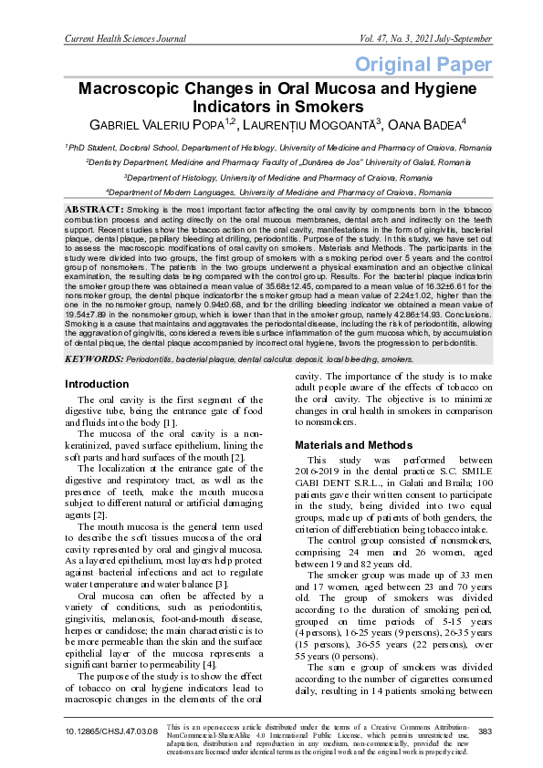 (PDF) Macroscopic Changes in Oral Mucosa and Hygiene Indicators in Smokers