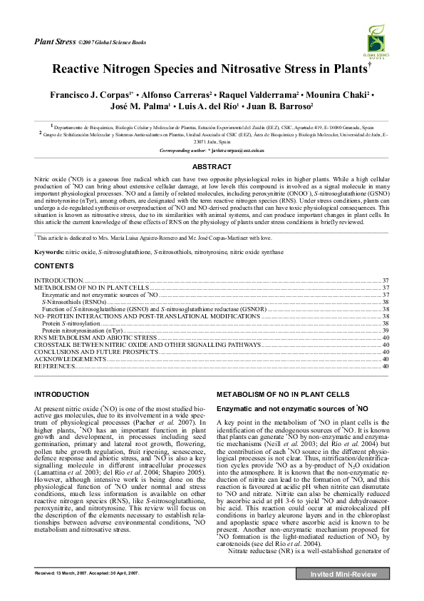 (PDF) Reactive Nitrogen Species and Nitrosative Stress in Plants