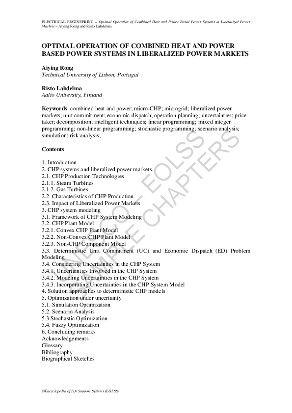 (PDF) Optimizing CHP Systems in Liberalized Power Markets