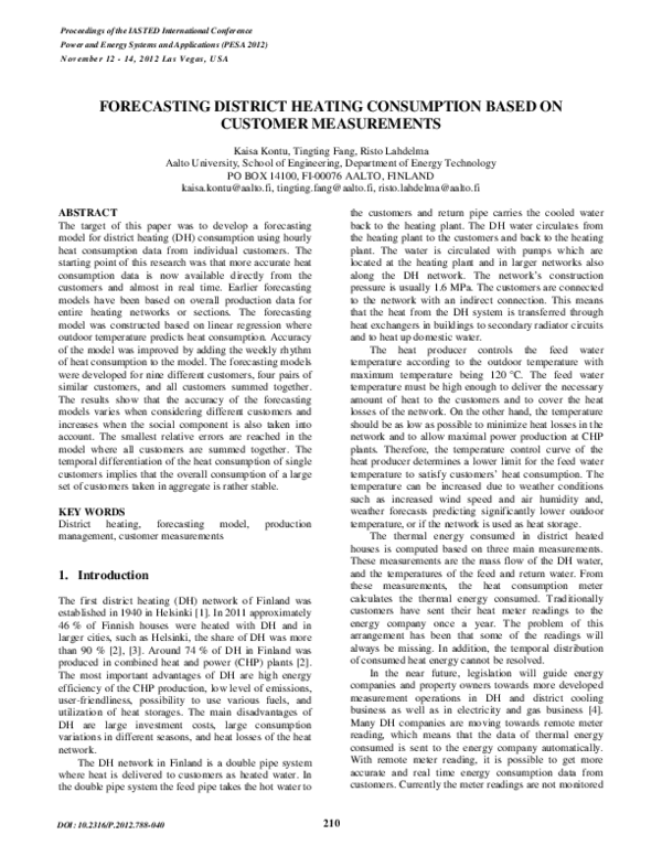 (PDF) Forecasting District Heating Consumption based on Customer Measurements