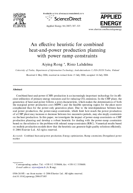 Pdf An Effective Heuristic For Combined Heat And Power Production Planning With Power Ramp